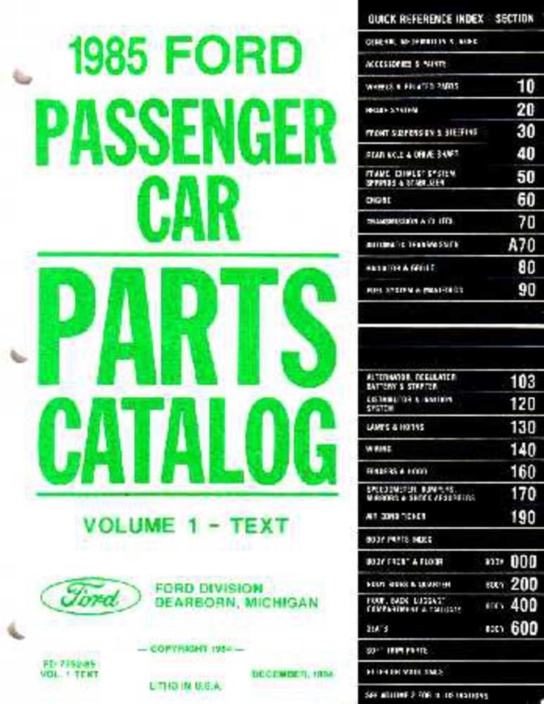 1985 Ford Parts Numbers Book List Catalog Guide Interchange Factory OE ...